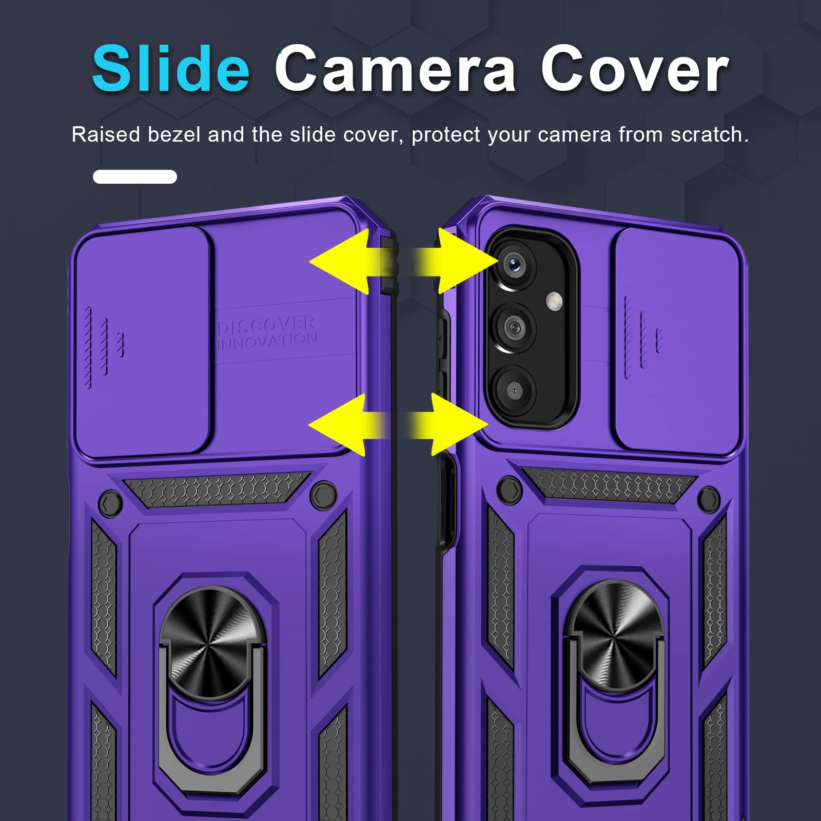Janmitta Compatible with Samsung Galaxy A14 5G Case Built in Slide Camera Lens Cover and Screen Protector,Heavy Duty Full Body Phone Cover Built in Ring Holder Kickstand,2023 Purple