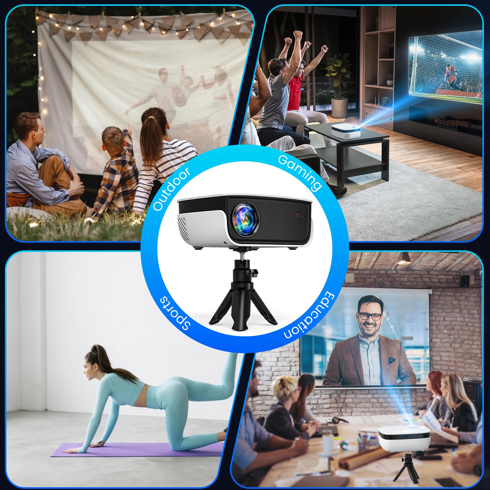 Outdoor Projector, Mini Projector with 100" Screen, 1080P and 240" Supported Movie Projector 7500 L Portable Home Video Projector Compatible with Smartphone/TV Stick/PS5/PC/Laptop