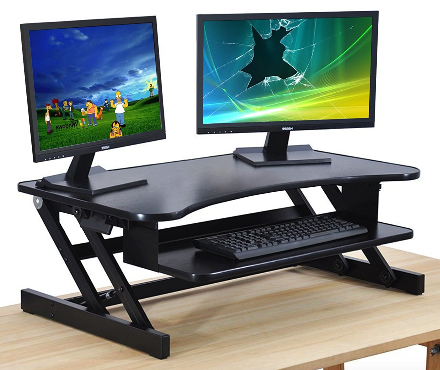 The House of Trade Standing Desk | Desk Riser Classic Stand Up Desk | 32 in Wide Fits 2 Monitors with Retractable Keyboard Tray (Black, 32" Wide)
