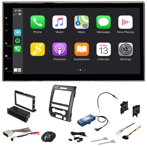 6.8" Double Din Car Stereo Kit for Ford F-150 (2009-2014) Apple CarPlay, Android Auto, Can Buss Interface with Steering Wheel Control Retention, Bluetooth, Dash Kit, Backup Camera