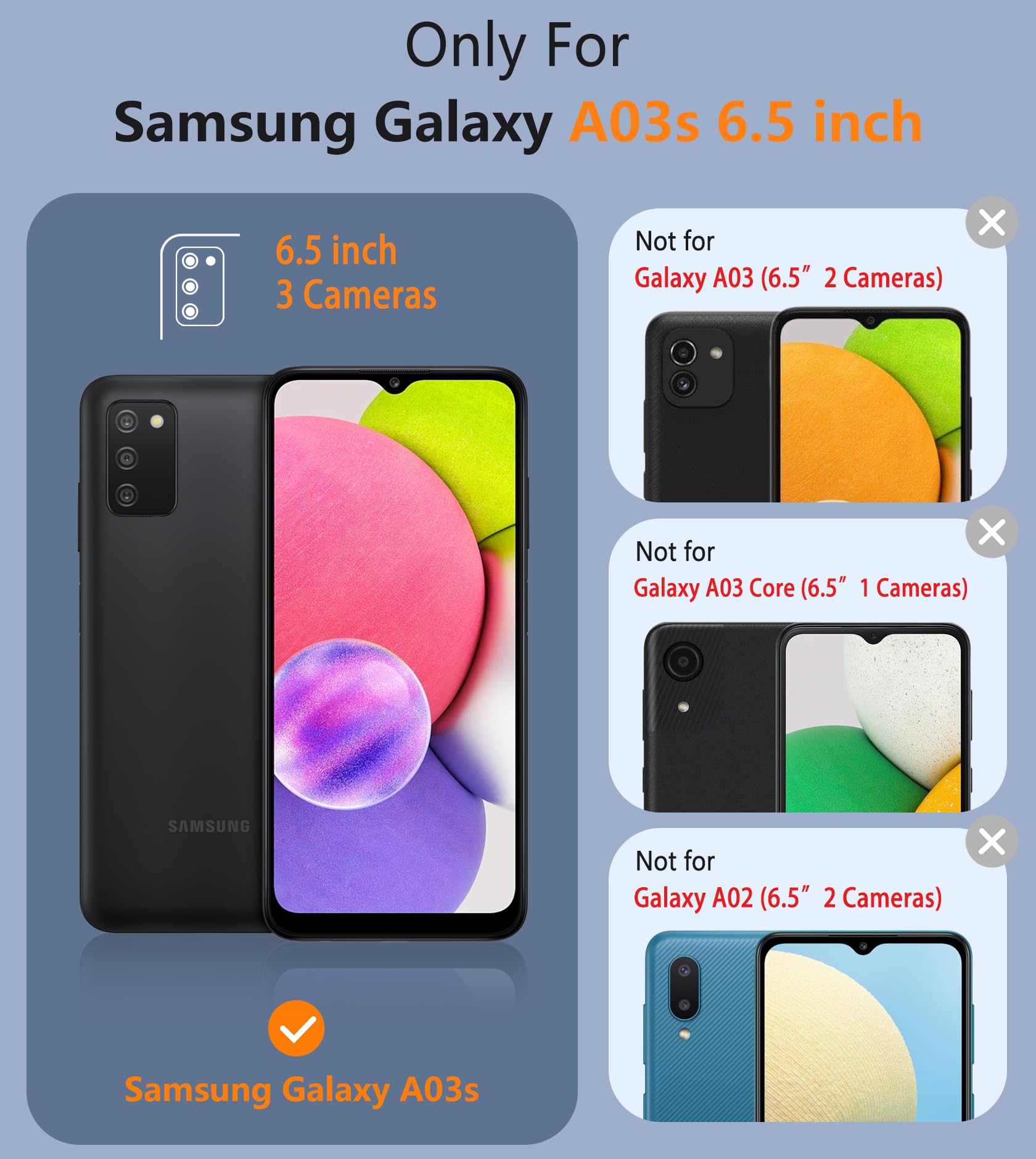 BNIUT for Samsung Galaxy A03s Case: Dual Layer Shockproof Protective Heavy Duty Cell Phone Cover Rugged with Non Slip Textured Back - Military Protection Bumper Tough - 6.5inch (Blue Navy)