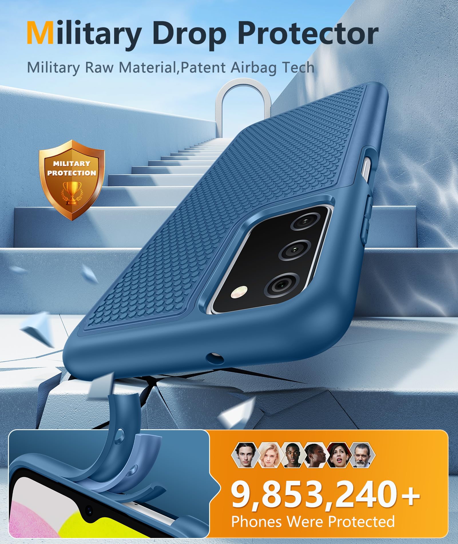 BNIUT for Samsung Galaxy A03s Case: Dual Layer Shockproof Protective Heavy Duty Cell Phone Cover Rugged with Non Slip Textured Back - Military Protection Bumper Tough - 6.5inch (Blue Navy)