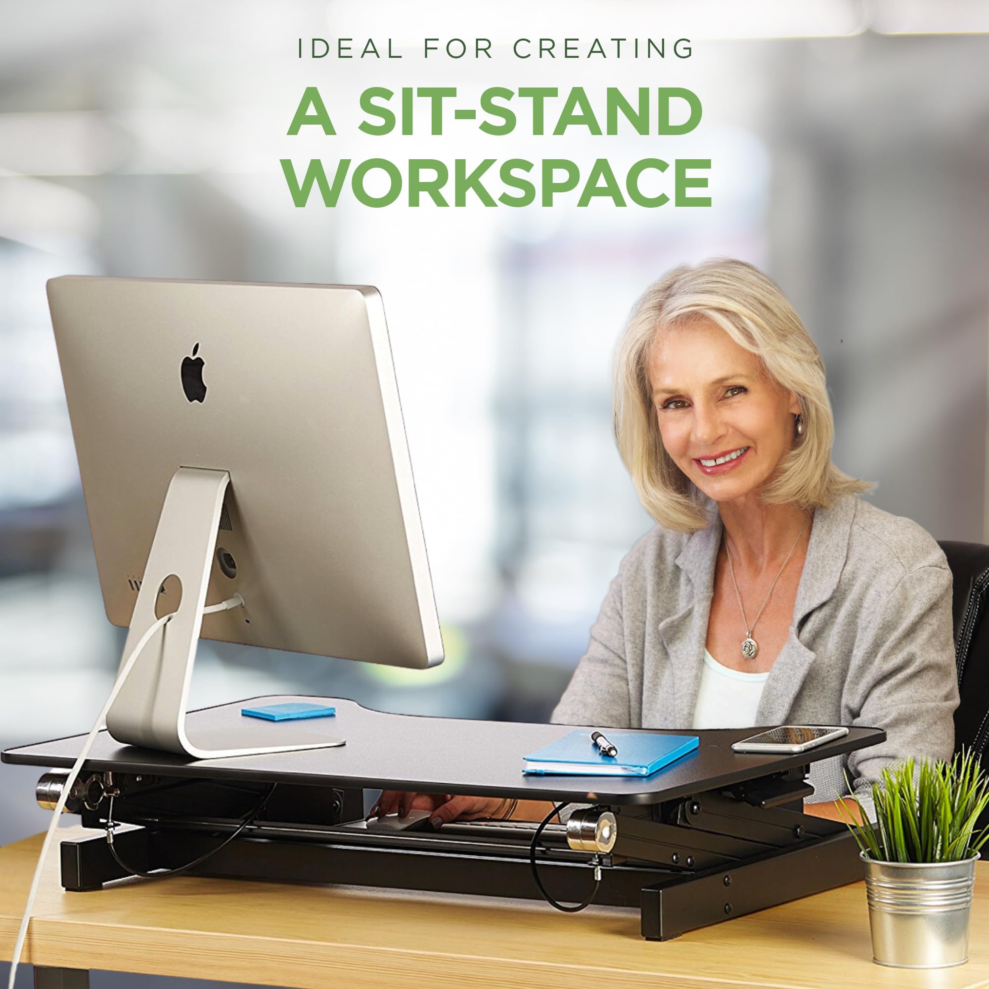 The House of Trade Standing Desk | Desk Riser Classic Stand Up Desk | 32 in Wide Fits 2 Monitors with Retractable Keyboard Tray (Black, 32" Wide)