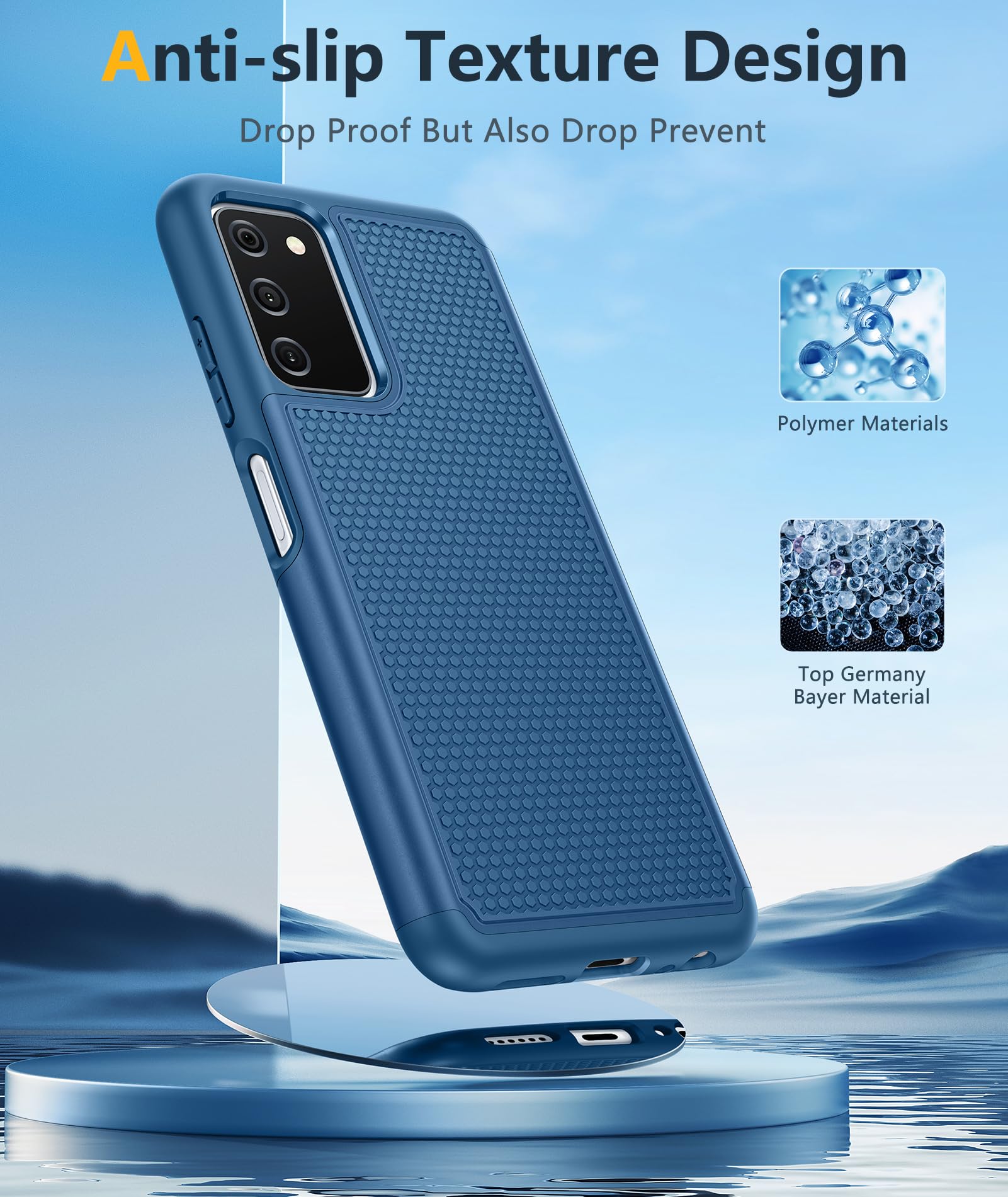BNIUT for Samsung Galaxy A03s Case: Dual Layer Shockproof Protective Heavy Duty Cell Phone Cover Rugged with Non Slip Textured Back - Military Protection Bumper Tough - 6.5inch (Blue Navy)