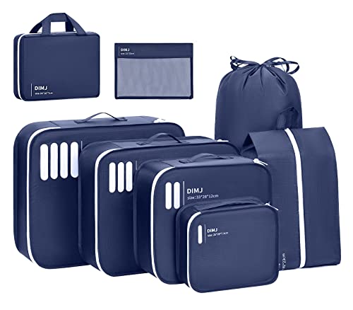 DIMJ Packing Cubes, Durable Packing Cubes for Travel, Lightweight Travel Cubes (Navy Blue, 8 Pack)