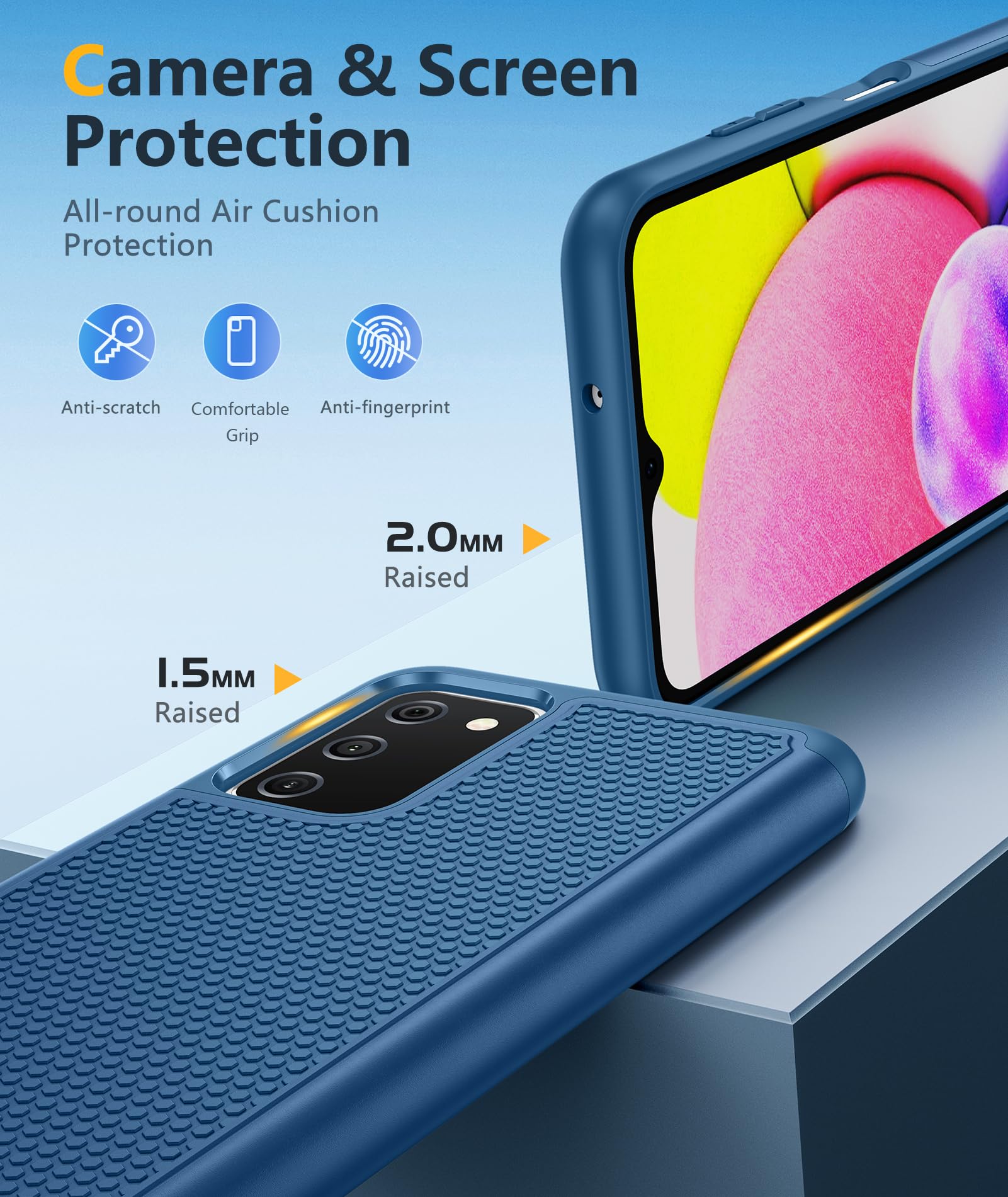 BNIUT for Samsung Galaxy A03s Case: Dual Layer Shockproof Protective Heavy Duty Cell Phone Cover Rugged with Non Slip Textured Back - Military Protection Bumper Tough - 6.5inch (Blue Navy)