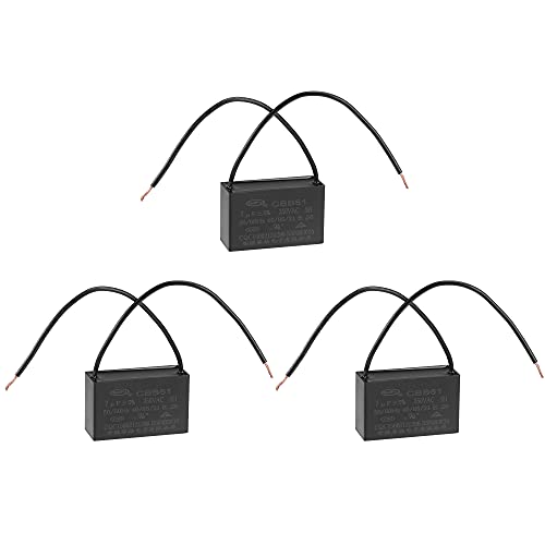 uxcell Ceiling Fan Capacitor CBB61 7uF 250V AC 2 Wires Metallized Polypropylene Film Capacitor 47x29x18mm for Electric Fan Pump Motor Generator 3Pcs