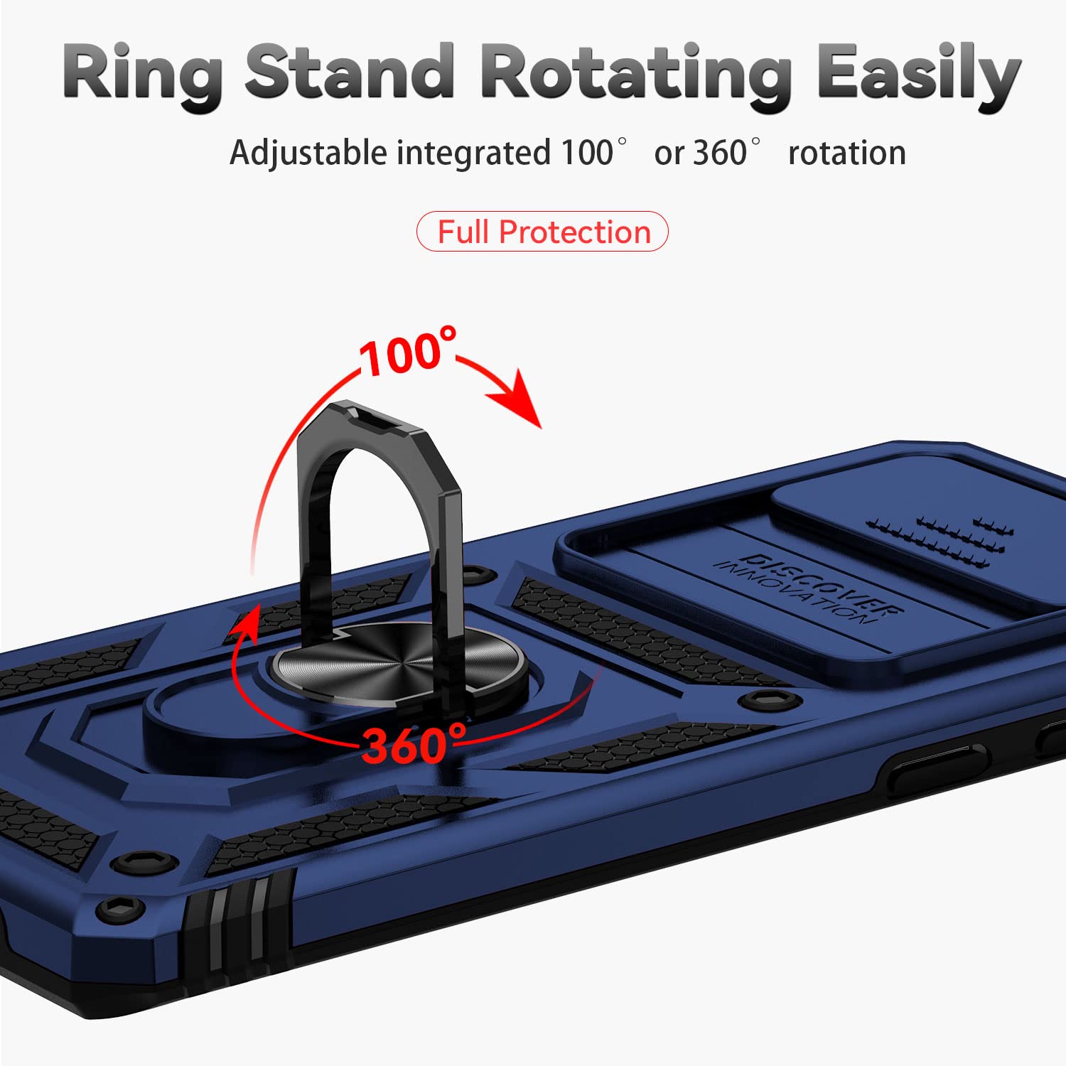 for Samsung Galaxy S10 Case with Camera Lens Cover HD Screen Protector, Dual Layer Military-Grade Drop Tested Magnetic Ring Holder Kickstand Protective Phone Case for Samsung Galaxy S10 (Navy Blue)