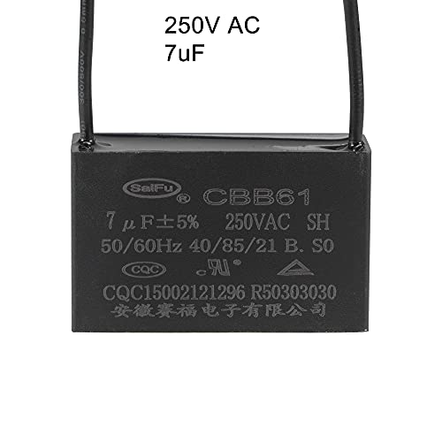 uxcell Ceiling Fan Capacitor CBB61 7uF 250V AC 2 Wires Metallized Polypropylene Film Capacitor 47x29x18mm for Electric Fan Pump Motor Generator 3Pcs