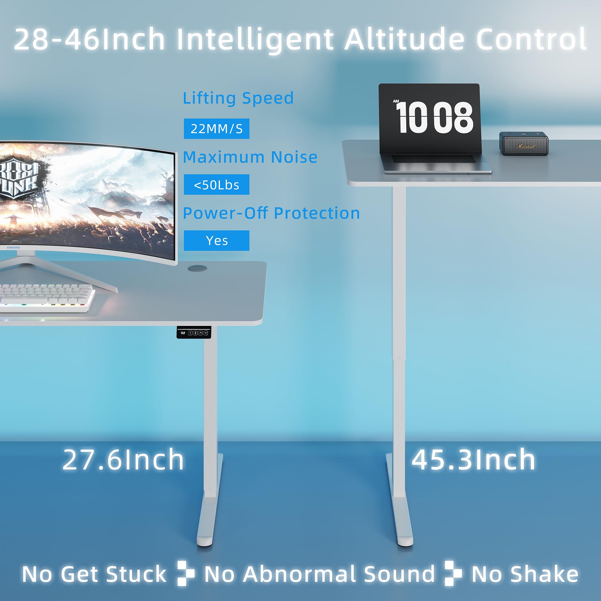 Shintenchi Electric Standing Desk, 63 x 24 Inch Height Adjustable Sit Stand Desk Morder Home Office Stand Up Desk Computer Work Station with Splice Board, (White Frame + White Top)