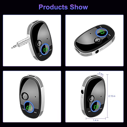Friencity Aux Bluetooth Adapter for Car, Wireless Bluetooth 5.0 Audio Receiver w/ Hands-Free Calling Noise Cancelling for Car/Home Stereo System, Wired Headphones/Speaker, Music Streaming