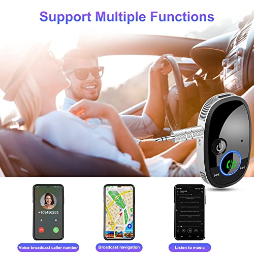Friencity Aux Bluetooth Adapter for Car, Wireless Bluetooth 5.0 Audio Receiver w/ Hands-Free Calling Noise Cancelling for Car/Home Stereo System, Wired Headphones/Speaker, Music Streaming