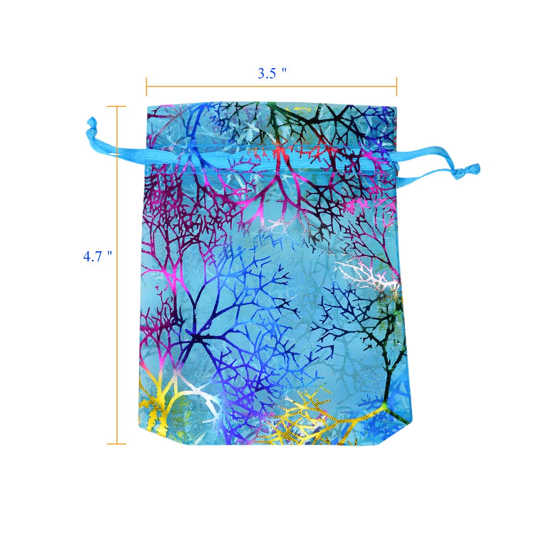 Marrywindix 100pcs Blue Organza Drawstring Pouches Jewelry bags, Candy Pouch Chocorate Pouch Party Wedding Favor Gift Bag