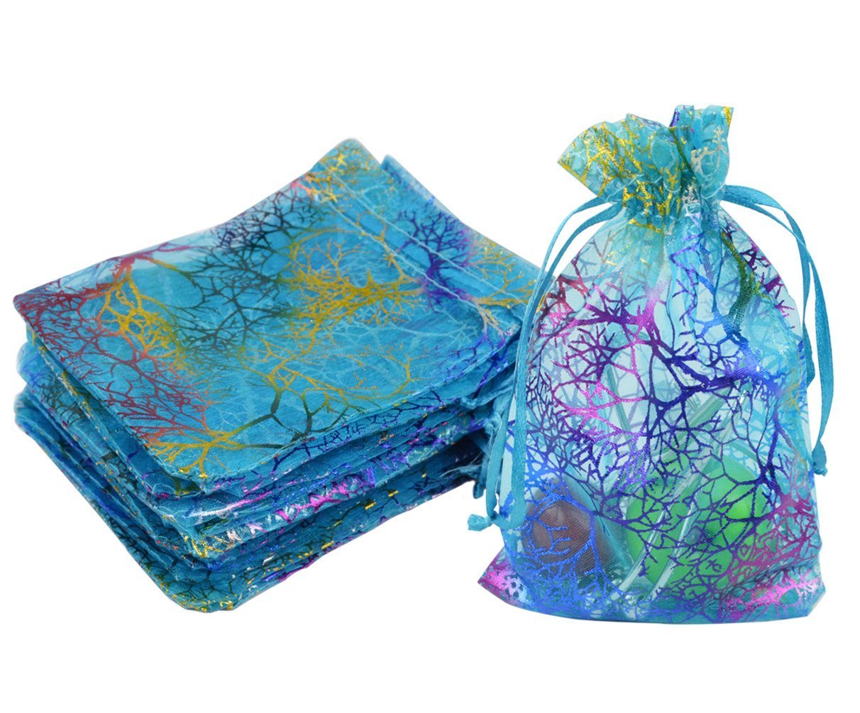 Marrywindix 100pcs Blue Organza Drawstring Pouches Jewelry bags, Candy Pouch Chocorate Pouch Party Wedding Favor Gift Bag