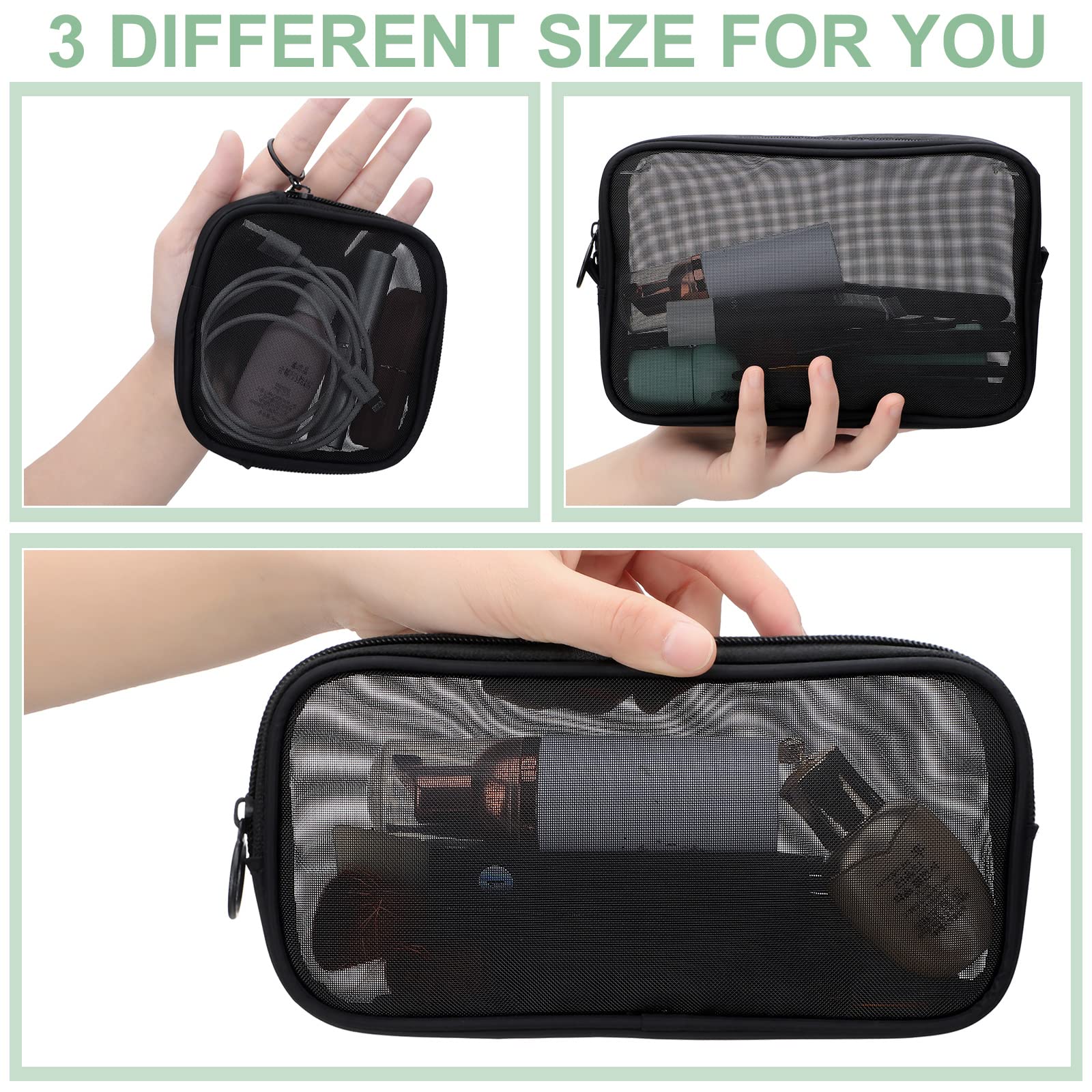 Weewooday 4 Pcs Mesh Makeup Bag Mesh Cosmetic Bag Travel Toiletry Pouch with Zipper Mini Makeup Cosmetic Purse for Daily Accessory (Pink,Small)(Small, Large, Medium,Black)