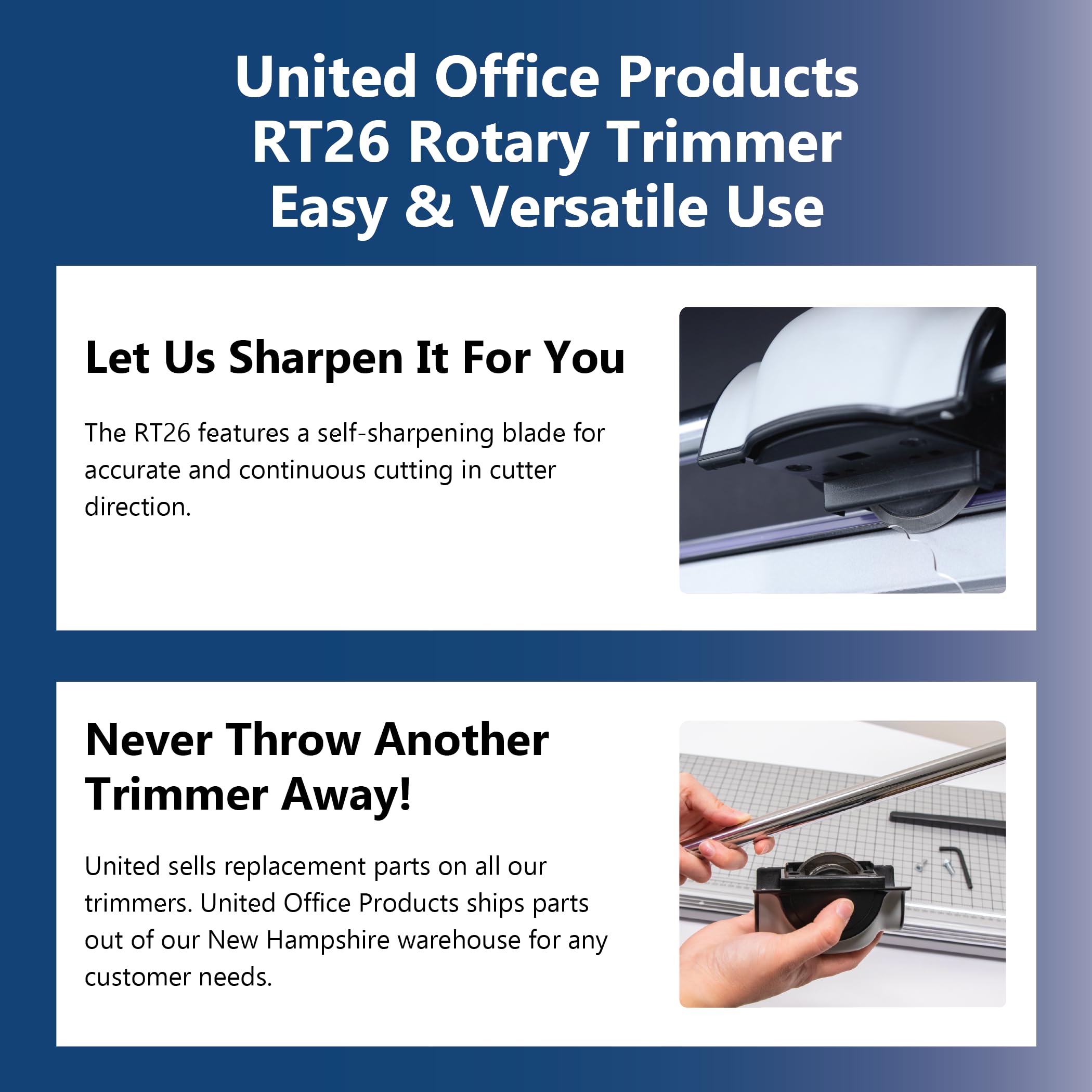 United RT26 Rotary Paper Trimmer, 26" Cut Length, 15 Sheet Capacity, Crafts and Office