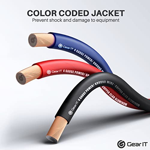GearIT 4 Gauge Wire (25ft - Red Translucent) Copper Clad Aluminum CCA - Primary Automotive Wire Power/Ground, Battery Cable, Car Audio Speaker, RV Trailer, Amp, Electrical 4ga AWG 25 Feet