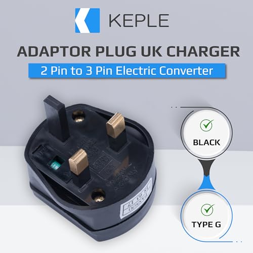 Toothbrush Adaptor Plug UK Charger Adapter Shaver Socket 2 Pin to 3 Pin Electric Converter for Razor Plugs Bathroom Two to Three Prong Charging Tooth Brush Plugs Adapters Electrical Shaving (Black)