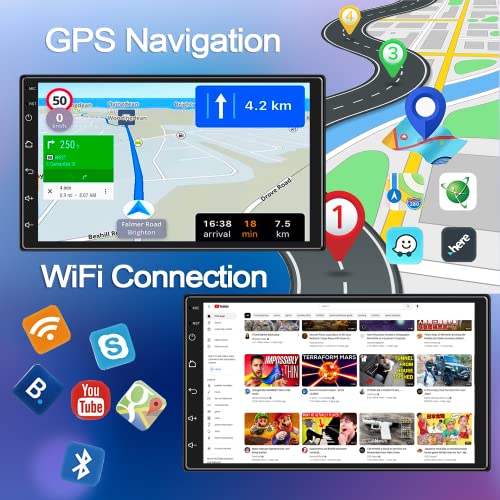 [2G+32G] Android 11 Double Din Car Stereo with Apple Carplay Android Auto, 7 Inch Touch Screen Car Radio with HiFi/BT/IPS Display/GPS Support Fastboot Backup Camera Mirror Link WiFi Connect BAJKQKAI
