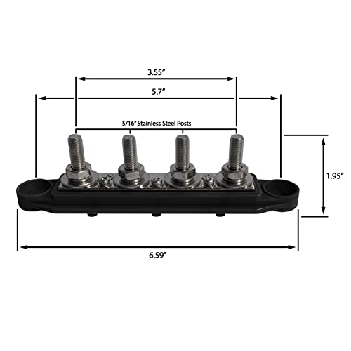 5/16" 4 Post Power Distribution Block Bus Bar Pair with Cover M8-250 Amp Rating – Marine Bus Bar, Automotive, and Solar Wiring – Battery Terminal Distribution Block (5/16", Black)