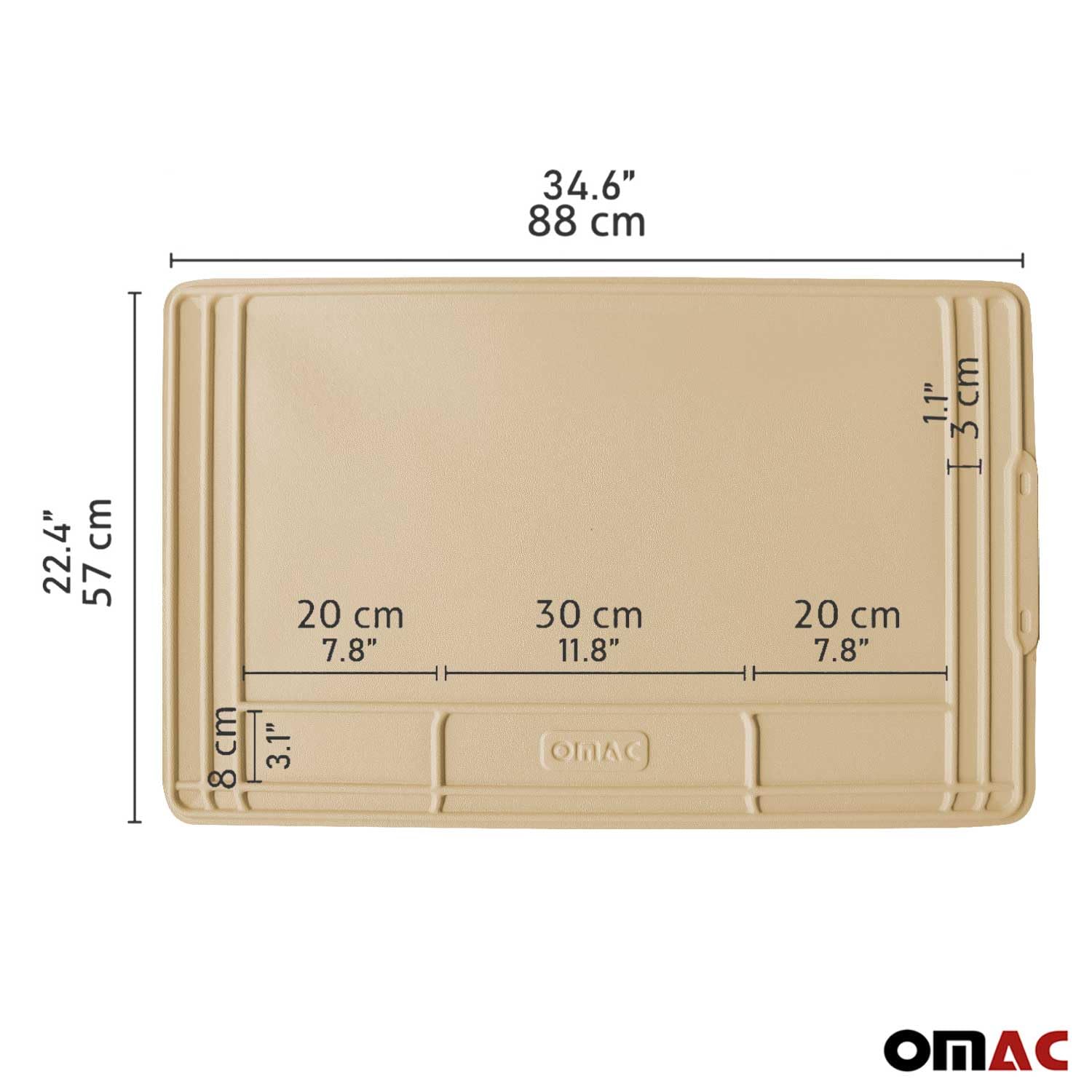 OMAC Under The Sink Mat, Trimmable, Waterproof, Raised Edge Cabinet Liner Protector for Kitchen and Bathroom, 34.64 by 22.44 inches, Beige
