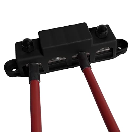 5/16" 4 Post Power Distribution Block Bus Bar Pair with Cover M8-250 Amp Rating – Marine Bus Bar, Automotive, and Solar Wiring – Battery Terminal Distribution Block (5/16", Black)