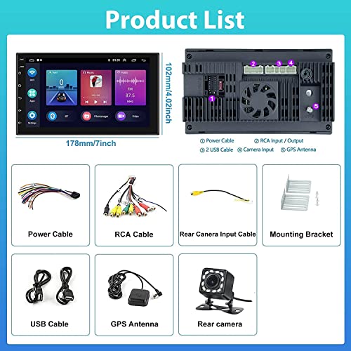 [2G+32G] Android 11 Double Din Car Stereo with Apple Carplay Android Auto, 7 Inch Touch Screen Car Radio with HiFi/BT/IPS Display/GPS Support Fastboot Backup Camera Mirror Link WiFi Connect BAJKQKAI