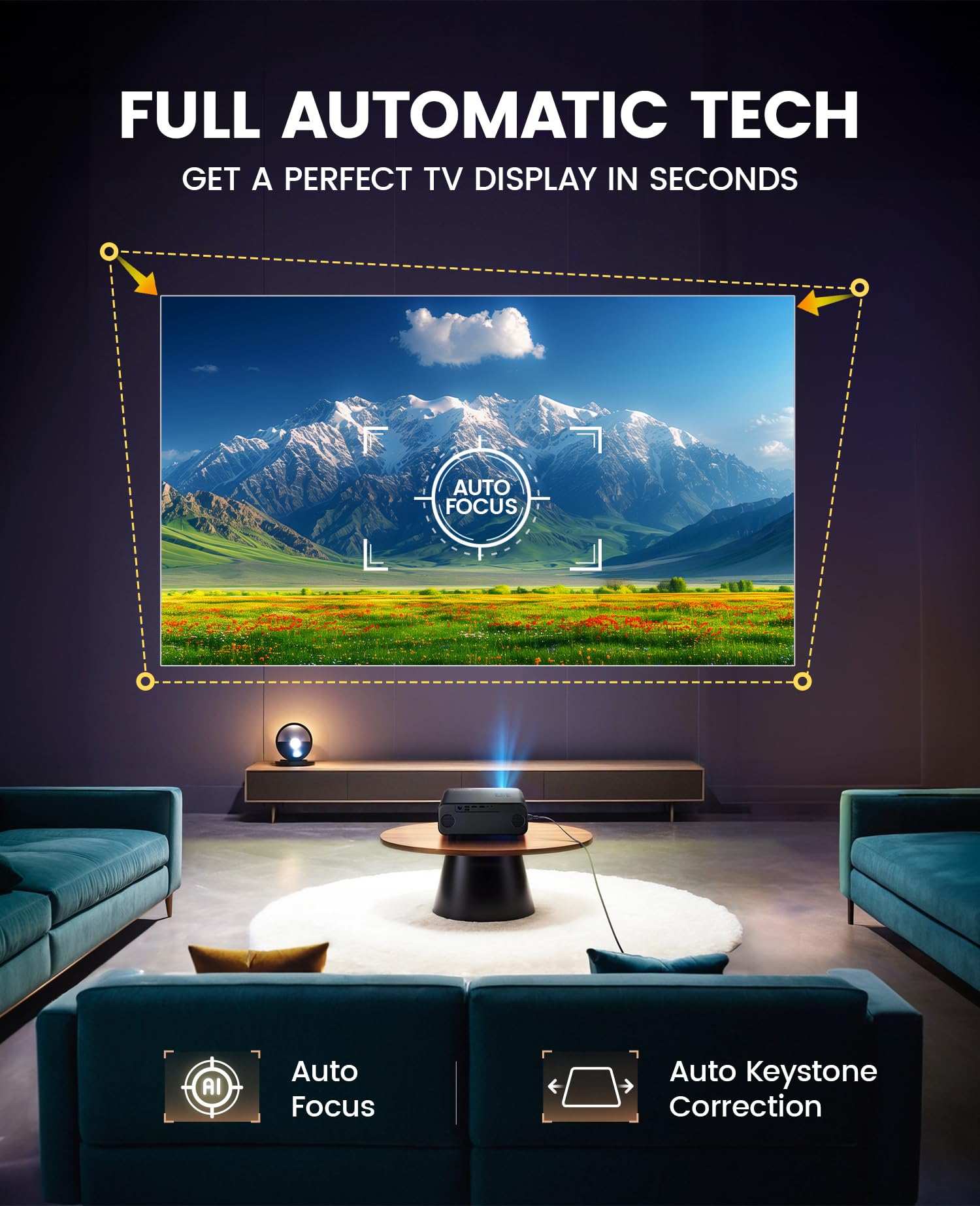 [Auto Focus] Projector with WiFi 6 and Bluetooth 5.2, 480 ANSI Projector 4K, WiMiUS P62 Native 1080P Outdoor Movie Projector, Auto 6D Keystone & 50% Zoom, Smart Home Projector for Phone/PC/TV Stick