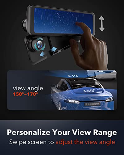 REDTIGER Rear View Mirror Camera 11'' UHD 4K Front and 1080P Rear View Mirror Dual Cameras for Cars,GPS,Parking Monitor,Night Vision,Smart Reverse Parking Assistance,Touchscreen,Free 32 GB Card