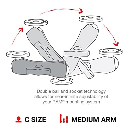 RAM Mounts Double Ball Mount with Two Round Plates RAM-101U with Medium Arm for Drill-down Mounting