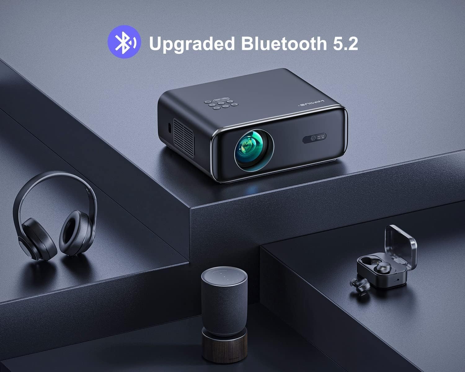 [Auto Focus] Projector with WiFi 6 and Bluetooth 5.2, 480 ANSI Projector 4K, WiMiUS P62 Native 1080P Outdoor Movie Projector, Auto 6D Keystone & 50% Zoom, Smart Home Projector for Phone/PC/TV Stick