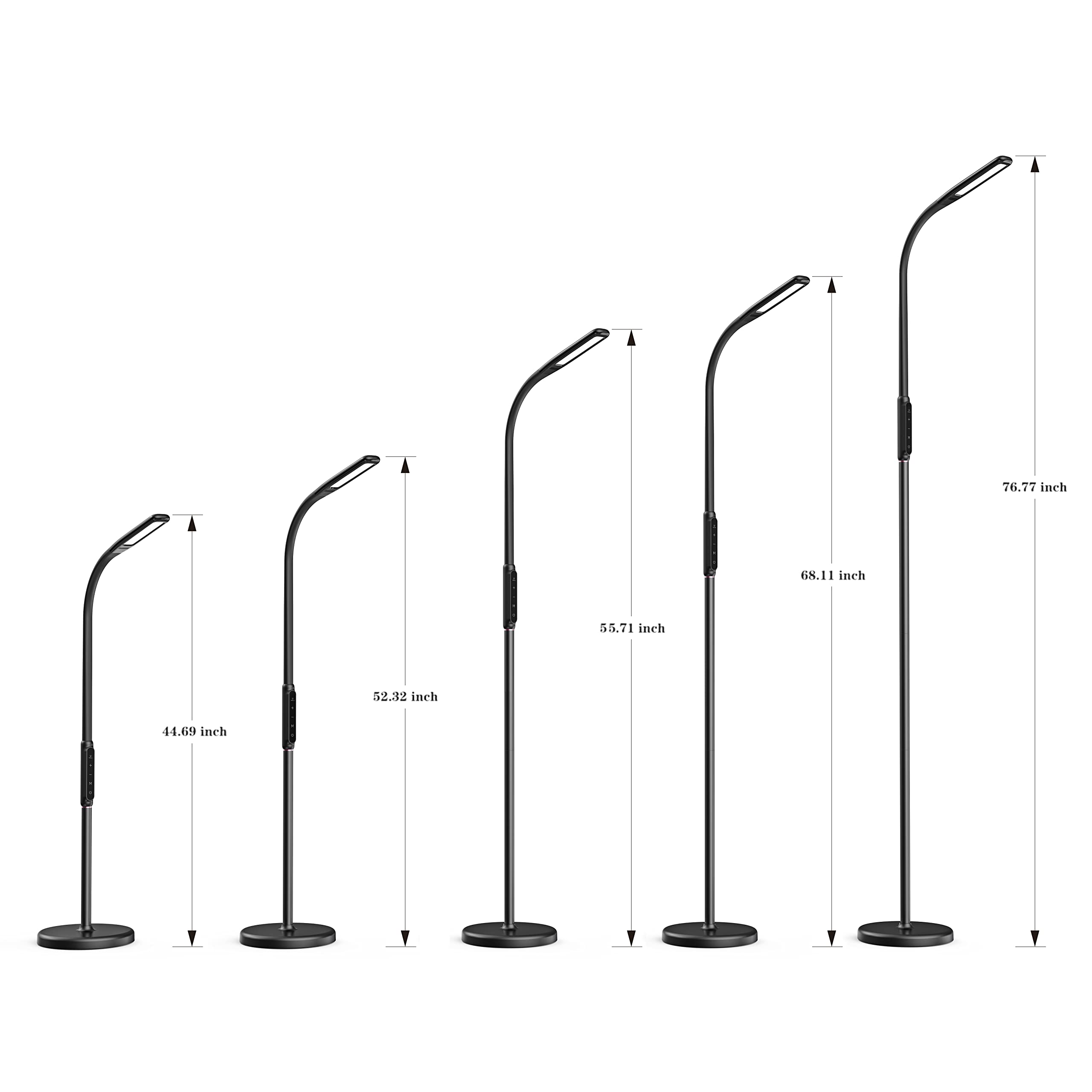 KOZIS LED Floor Lamp FL01B | 1800 Lux Dimmable | 44" - 76" Height Range Customizable | 60 Min Timer, Black