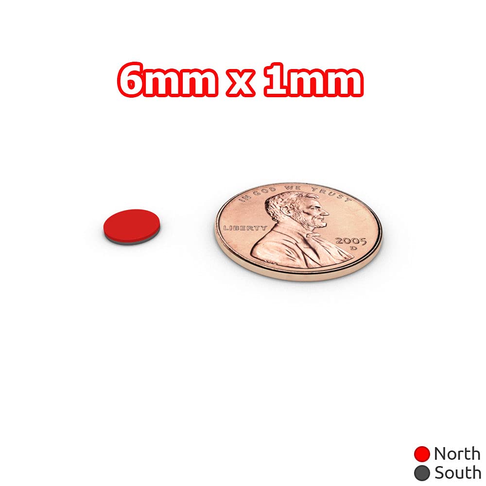 Thin 6x1mm Round Disc Magnets - Miniature Holder Sticker Magnetic Fastener Craft Scrapbooking Tool Circular Slim Magnet Disk (100 Pack)
