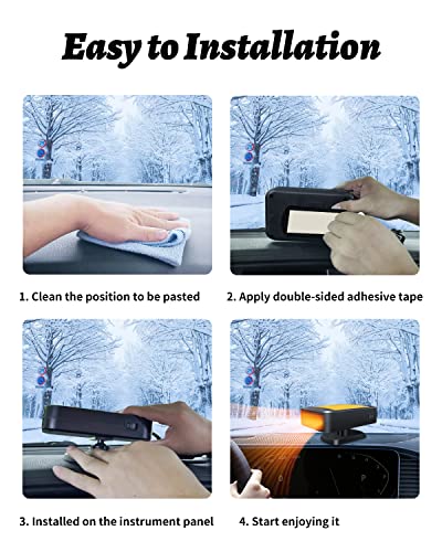 12V 200W Dashboard Heater for Car, Portable Car Heater That Plugs into Cigarette Lighter, Fast Heating Cooling Defrost Defogger for Car, 360 Degree Rotatable Base