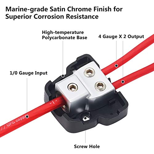 RECOIL DB12 2 Way Power Distribution Block, 1 X 0/2/4 Gauge in / 2 X 4/8 Gauge Out Power Distribution Ground Distributor Block for Car Audio Amplifier Splitter