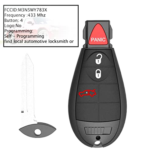 2X Keyless Entry Remote Keys Replacement fit for 2008-2012 Chrysler 300 for Chrysler Town & Country for Dodge Dart Durango Charger Challenger 433MHz (M3N5WY783X IYZC01C)