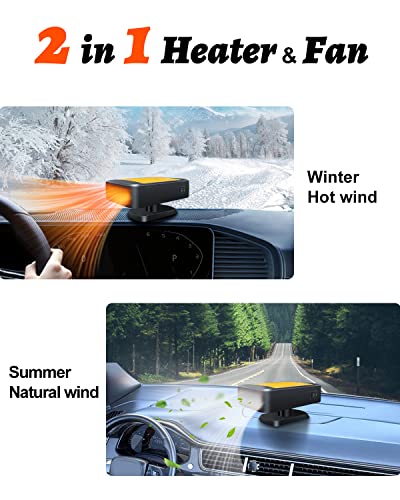 12V 200W Dashboard Heater for Car, Portable Car Heater That Plugs into Cigarette Lighter, Fast Heating Cooling Defrost Defogger for Car, 360 Degree Rotatable Base