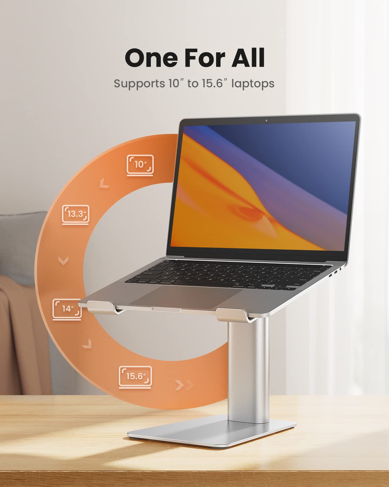 ErGear Adjustable Laptop Stand for Desk, Aluminum Ergonomic Laptop Stand Adjustable Height, Laptop Riser Computer Stand Holder Compatible with Air, Pro, Dell, Lenovo More 10"-15.6" Laptops, Silver