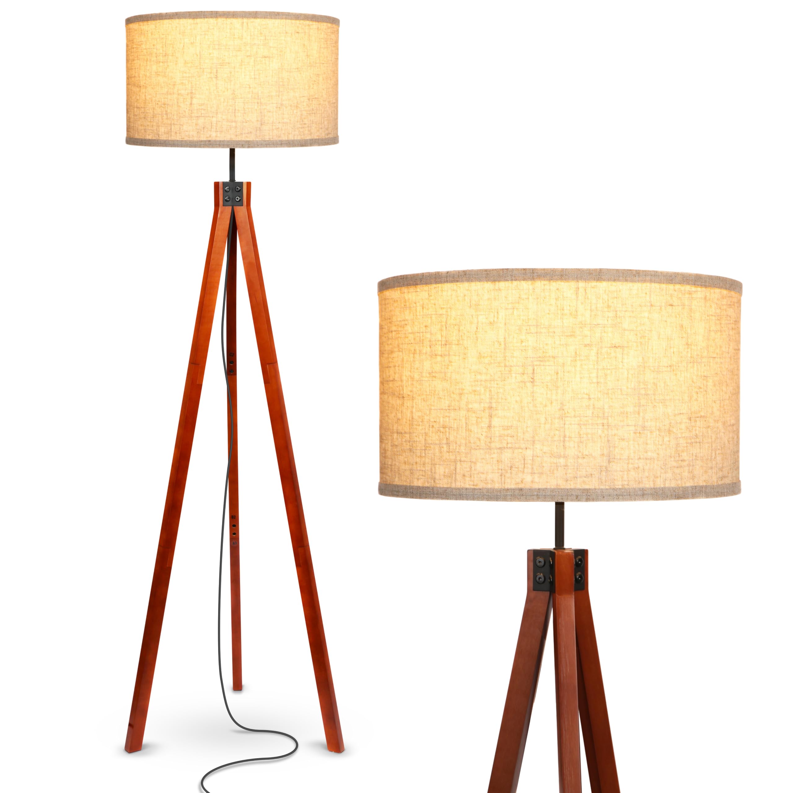 Brightech Eden Tripod Floor Lamp, Dimmable Standing Lamp with Solid Wood Legs for Bedroom Reading, Tall Tree Lamp for Offices, Modern LED Lamp for Living Rooms, Great Living Room Decor - Havana Brown
