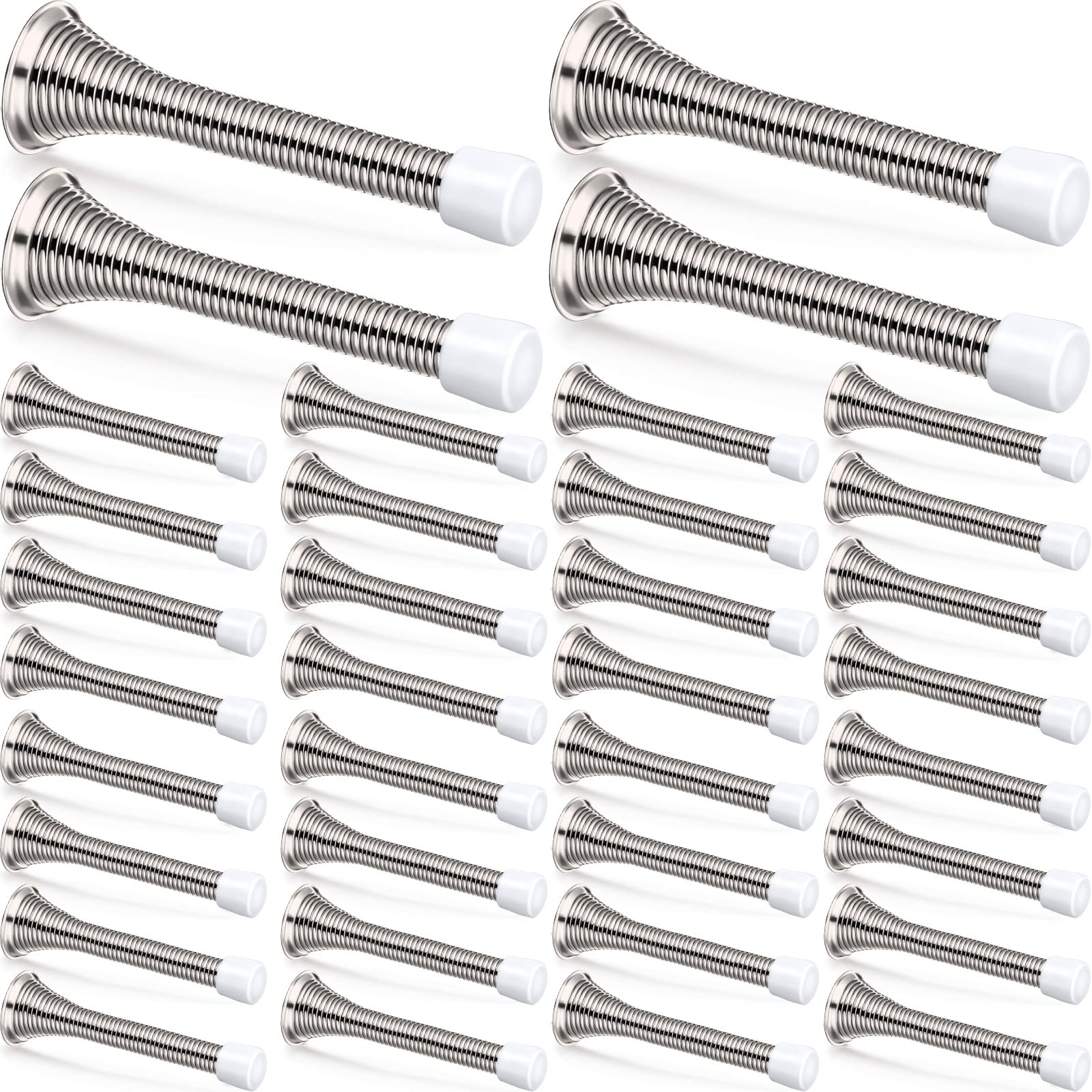 36 Pieces Spring Door Stopper Brushed Satin Door Stop for Wall 3-1/8 Inch Flexible Heavy Duty Wall Protector Doorstop with Rubber Bumper Tips (Brushed Silver)