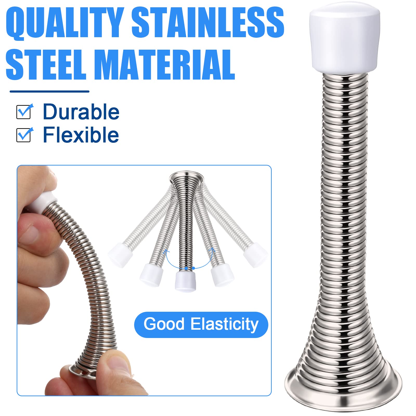 36 Pieces Spring Door Stopper Brushed Satin Door Stop for Wall 3-1/8 Inch Flexible Heavy Duty Wall Protector Doorstop with Rubber Bumper Tips (Brushed Silver)