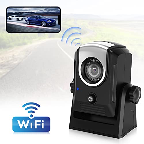 MHCABSR Wireless Backup Reversing Camera, WiFi Dash Camera Work with Phone IP68 Waterproof IR Night Vision Wide Angle Magnetic Rear View Parking Camera for Trailers Trucks RVs Camper Car