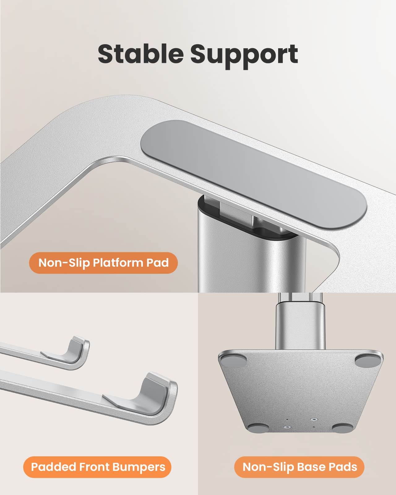 ErGear Adjustable Laptop Stand for Desk, Aluminum Ergonomic Laptop Stand Adjustable Height, Laptop Riser Computer Stand Holder Compatible with Air, Pro, Dell, Lenovo More 10"-15.6" Laptops, Silver