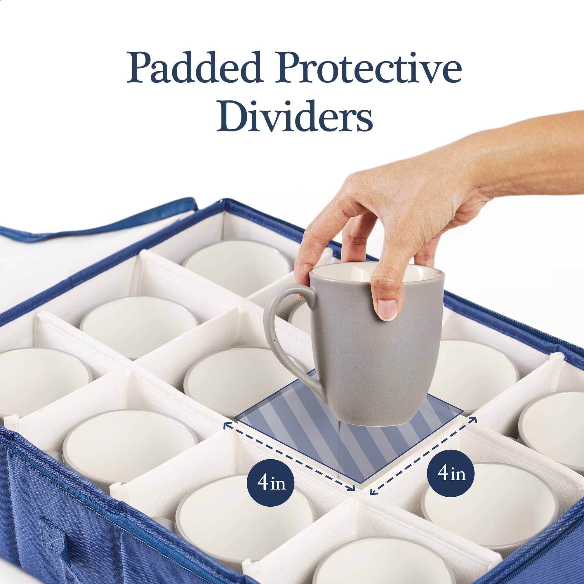 Bulb & Shade China Storage Containers, Hard Shell and Stackable, for Dinnerware Storage and Transport, Protects Dishes Cups and Mugs, Felt Plate Dividers Included (Navy, 5 Piece Set)