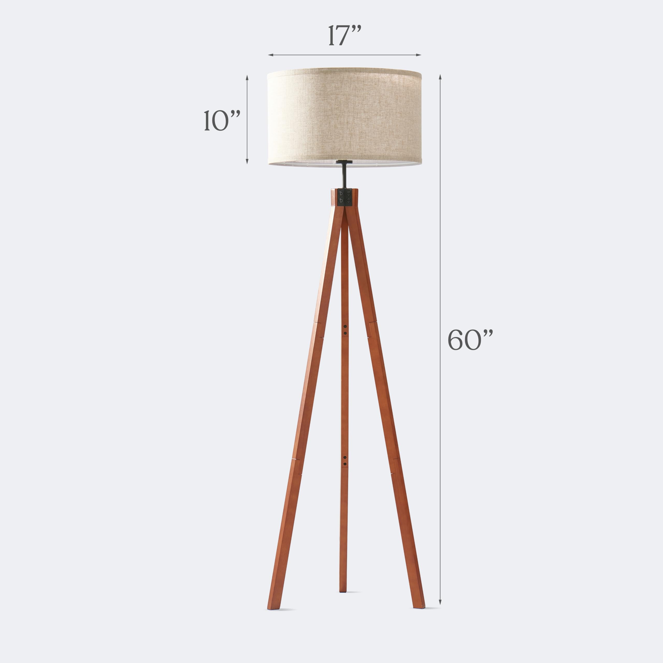 Brightech Eden Tripod Floor Lamp, Dimmable Standing Lamp with Solid Wood Legs for Bedroom Reading, Tall Tree Lamp for Offices, Modern LED Lamp for Living Rooms, Great Living Room Decor - Havana Brown