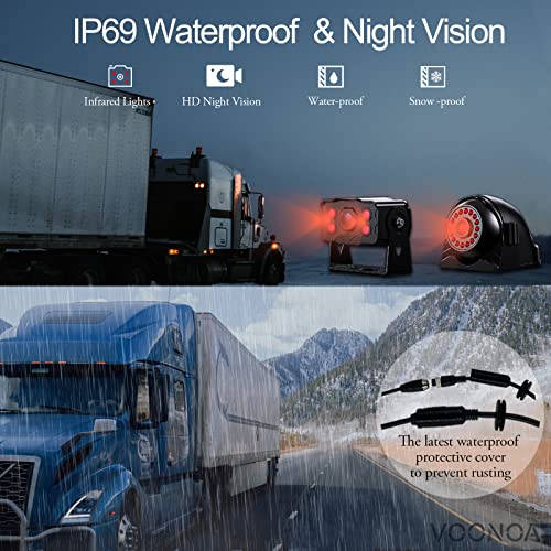 4K RV Backup Camera System 10.36" Quad Split Touch Screen Monitor with 4 1080P Rear Side View Camera, DVR Recording Bluetooth MP3 MP5 IP69 Waterproof Night Vision for RV Truck Semi Trailer Bus Tractor