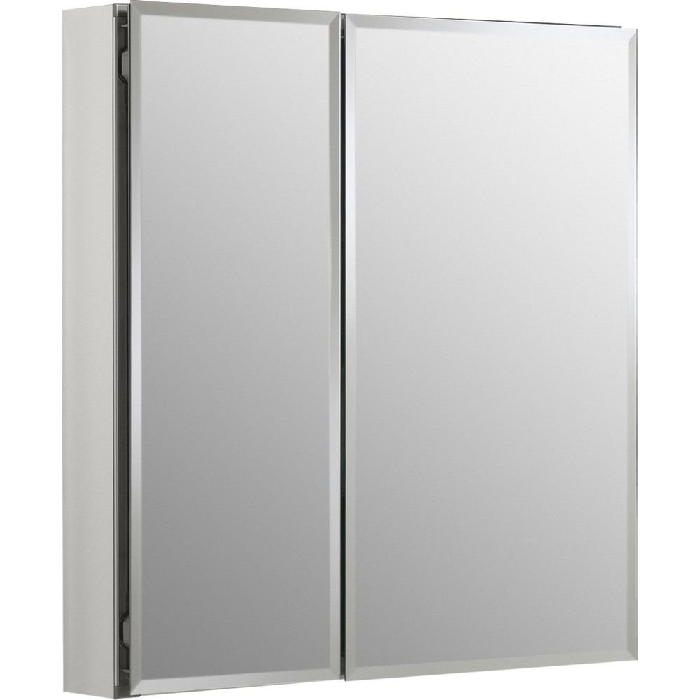 KOHLER CB-CLC2526FS CLC Flat 25" W x 26" H Two Medicine Cabinet with Mirrored Doors, Beveled Edges, Anodized Aluminum