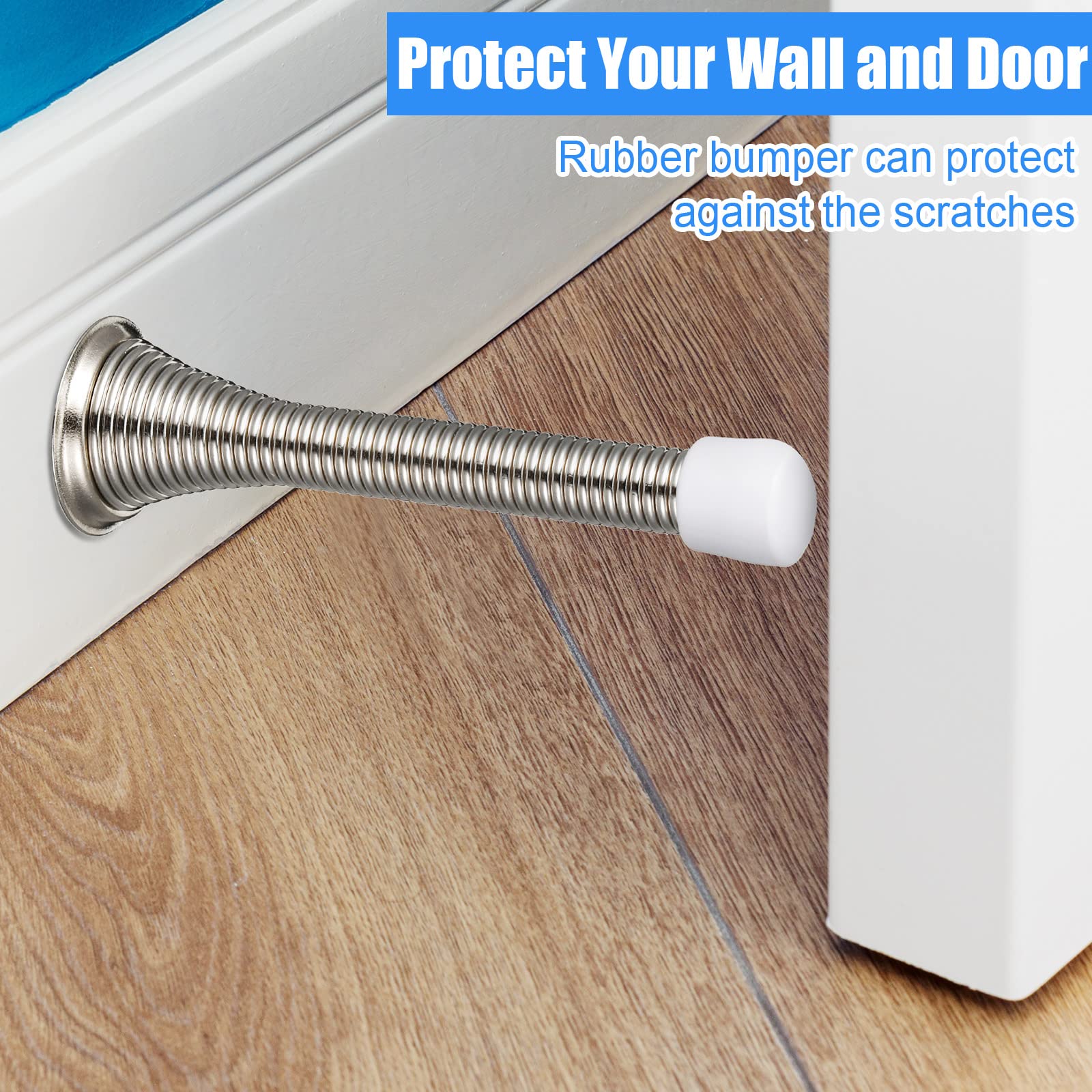 36 Pieces Spring Door Stopper Brushed Satin Door Stop for Wall 3-1/8 Inch Flexible Heavy Duty Wall Protector Doorstop with Rubber Bumper Tips (Brushed Silver)