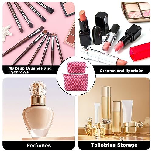 Wowang 2pcs Cute Makeup Bag Checkered Cosmetic Bag Makeup Pouch Travel Toiletry Bag for Women Aesthetic Accessories Makeup Brushes Storage Bag Organizer (Pink)