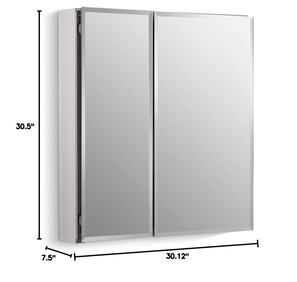 KOHLER CB-CLC2526FS CLC Flat 25" W x 26" H Two Medicine Cabinet with Mirrored Doors, Beveled Edges, Anodized Aluminum